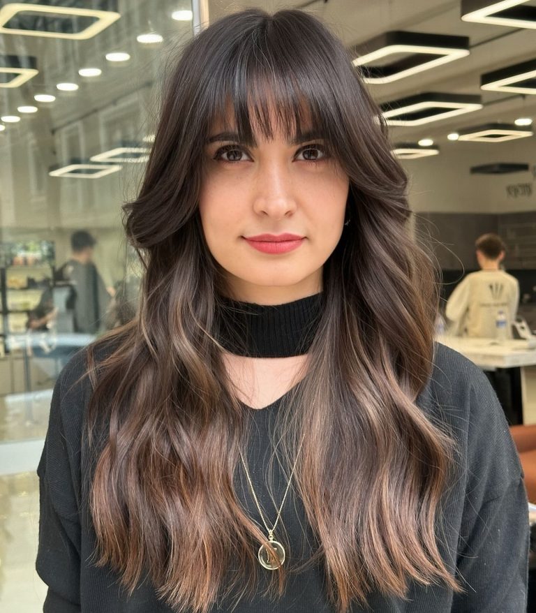26 Stunning Brown Hair with Bangs Ideas for Women in 2024: Style ...